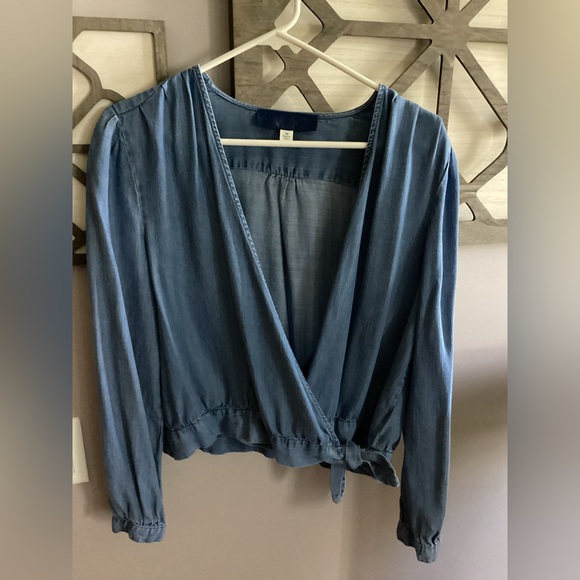Blue Rain | Tops | Blue Rain Denim Wrap Blouse | Poshmark